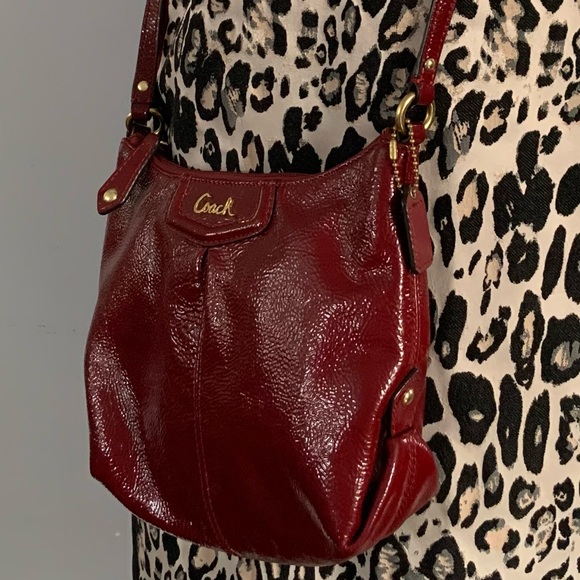 Coach | Bags | Coach Deep Red Leather Crossbody In Shiny Textured ...